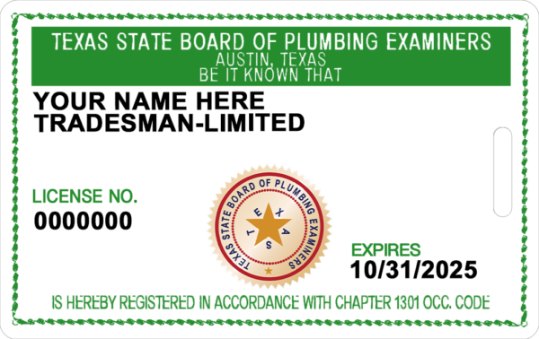 Tradesman Plumber-Limited – Texas State Board of Plumbing Examiners